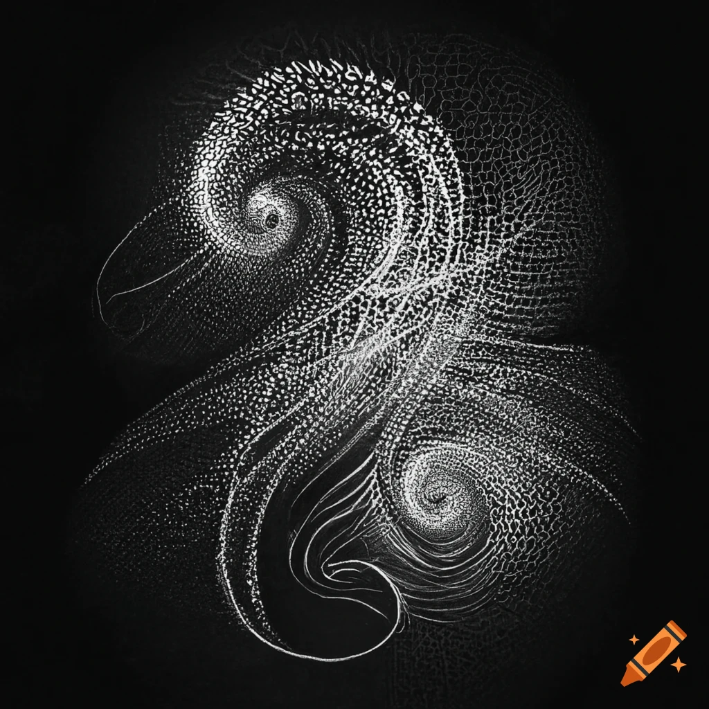 Dark pencil drawing of interconnected tendrils of nanomaterials ...