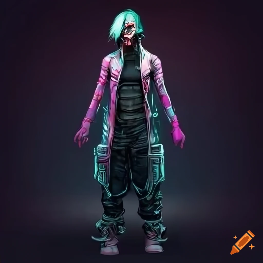 Cyberpunk hacker in full body attire on Craiyon