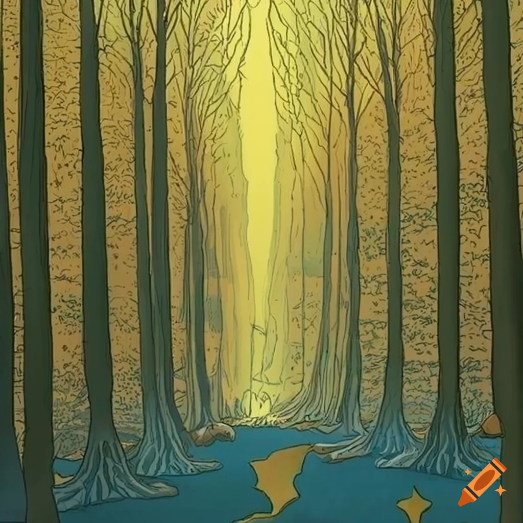 Ginkgo biloba trees forest illustration by moebius on Craiyon