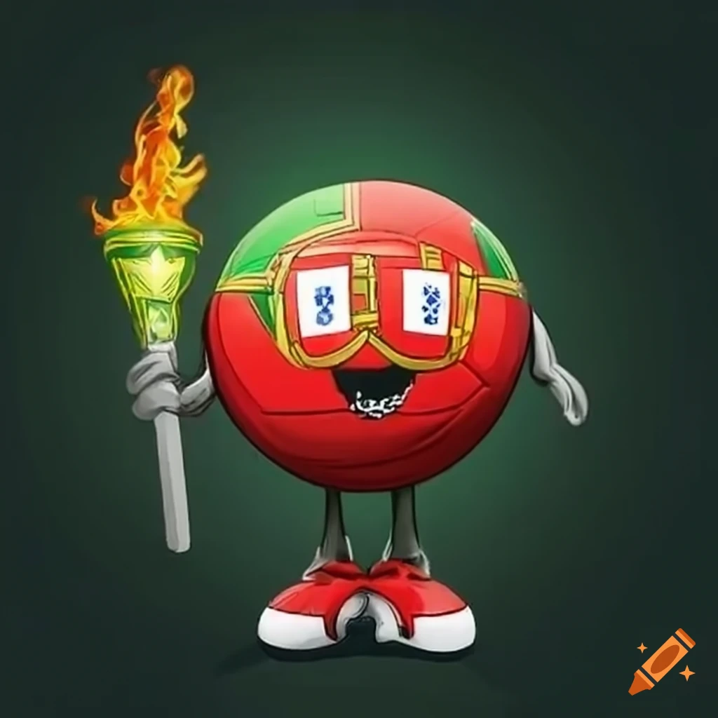Portugal soccer ball mascot with olympic torch on Craiyon