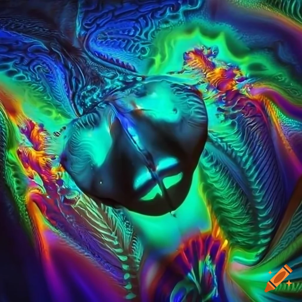 Colorful and symmetrical manta ray reef under psychedelic glow on Craiyon