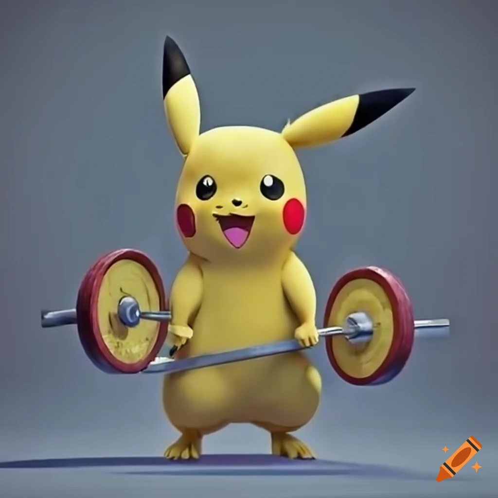 Pikachu weightlifting with a barbell on Craiyon