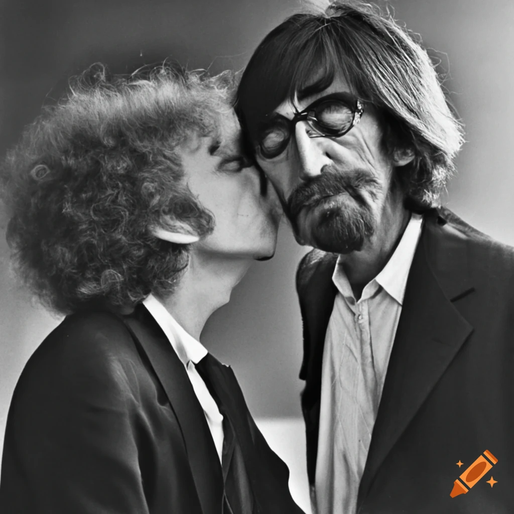Bob dylan and george harrison showing affection on Craiyon