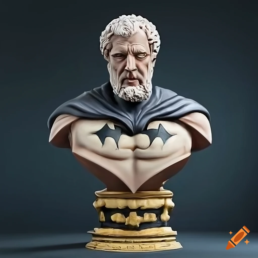 Plato and Batman bust statues in realistic style on Craiyon