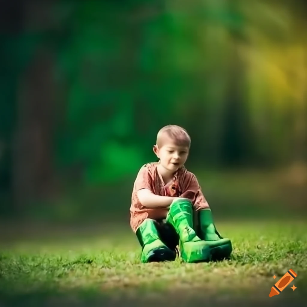 Boy wearing green boots on Craiyon