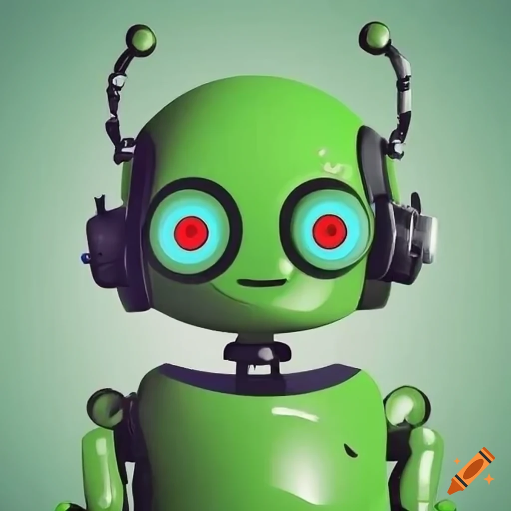 Cute green robot holding a controller on Craiyon