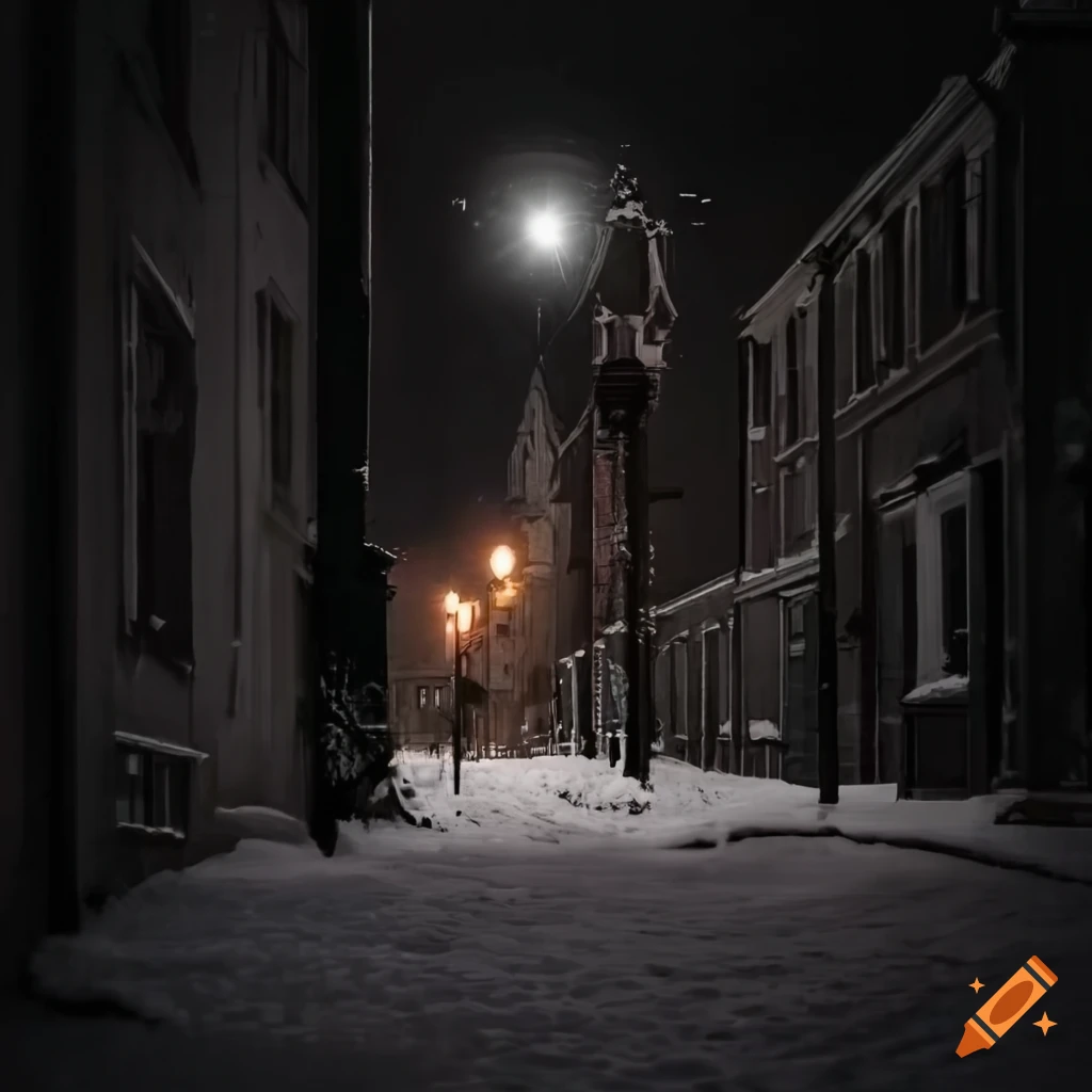 Dark ominous street in limoilou, qc during winter night on Craiyon