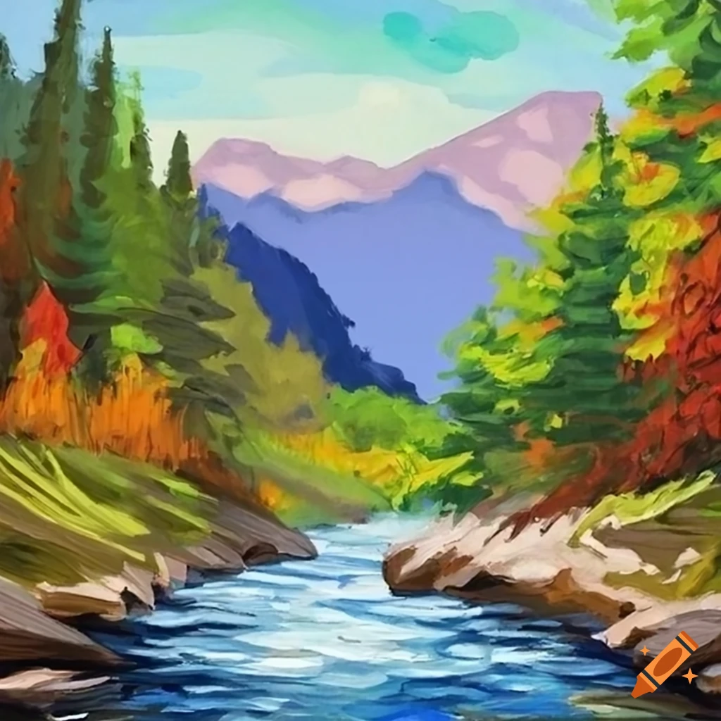 Mountain river sketch on Craiyon