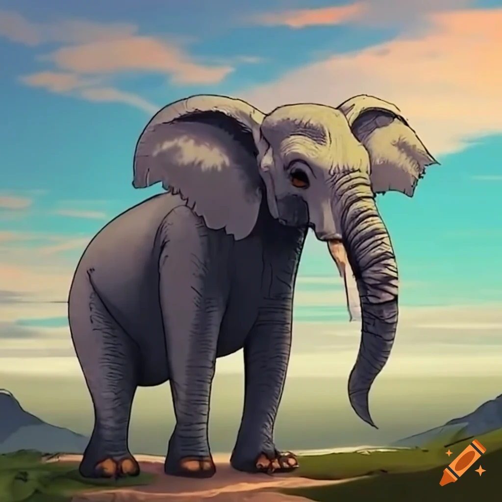Grey elephant with outstretched trunk in the wild lands on Craiyon