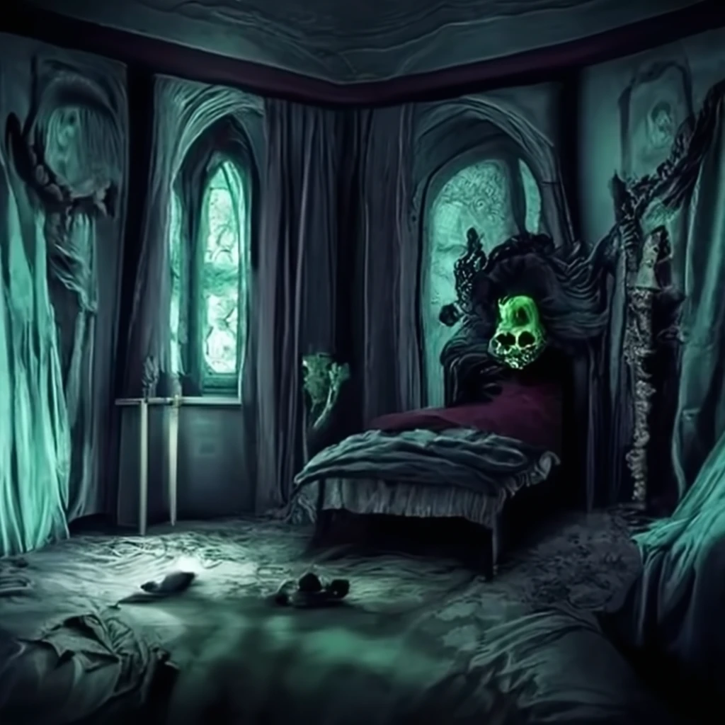 Haunted bedroom with monster under the bed on Craiyon
