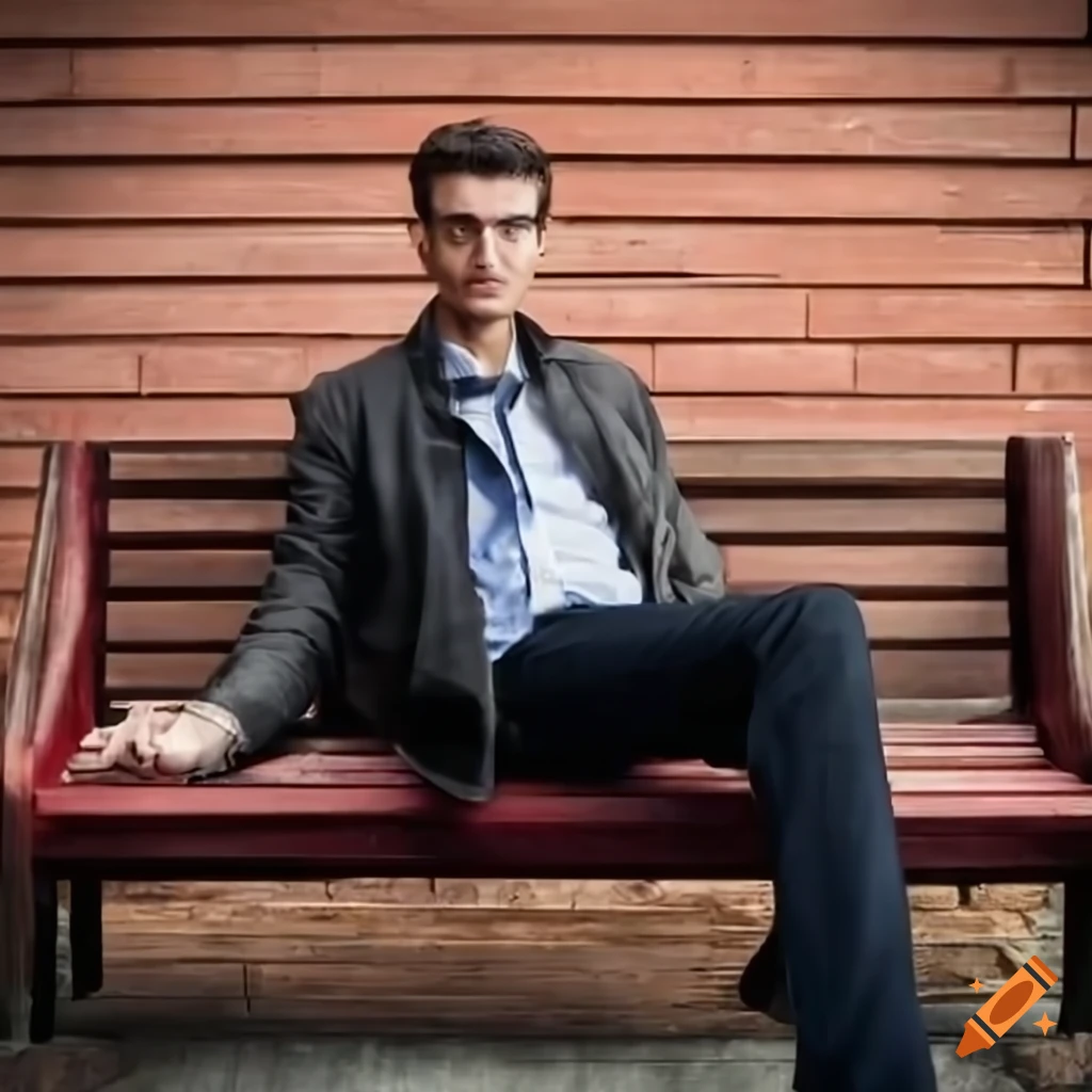 Man sitting on a bench with banking money in a series of portraits on ...