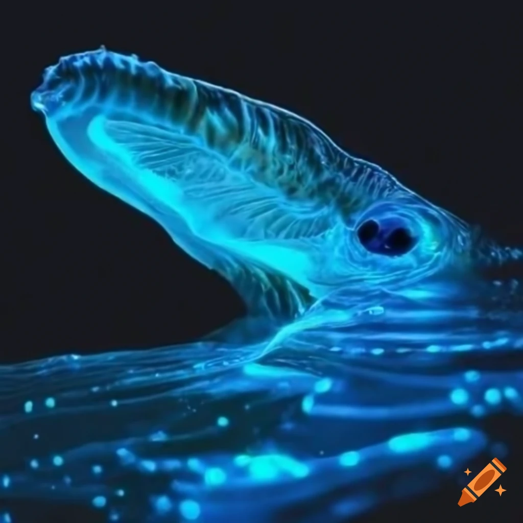 Bioluminescent alien lifeform in underwater abyss on Craiyon