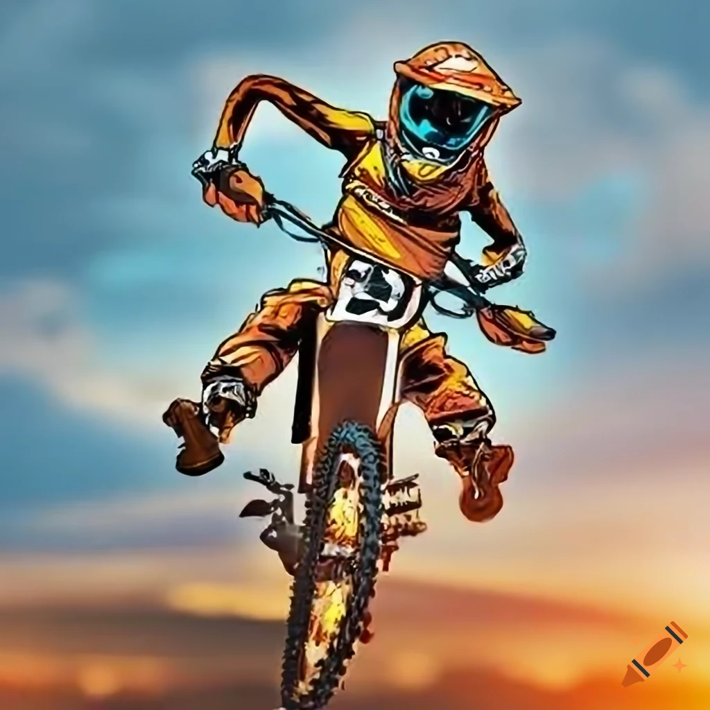 Cartoon motocross rider in a front view on Craiyon