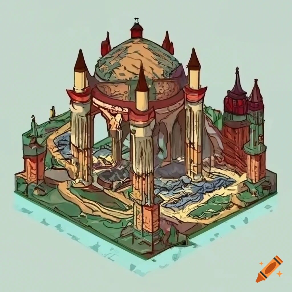 Tribal monument illustration in isometric perspective for a real time ...