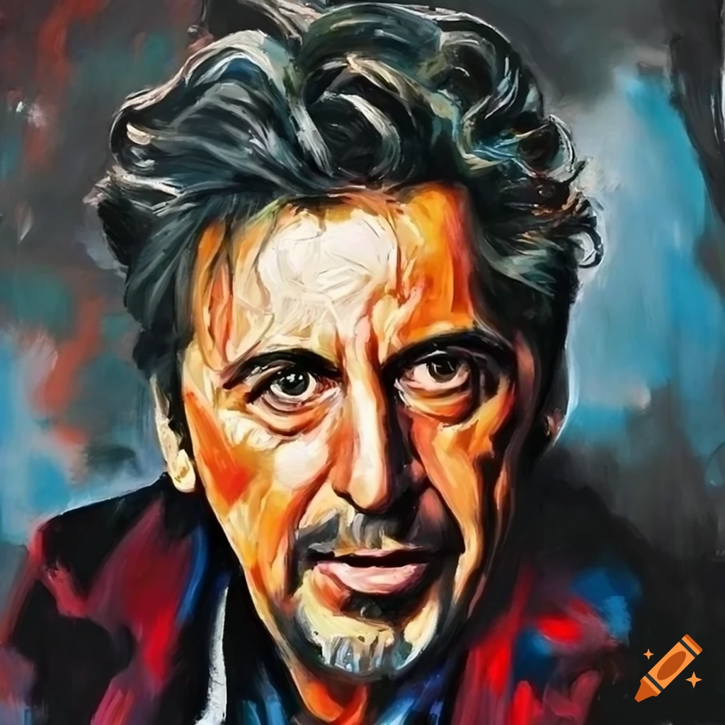 Colorful oil painting portrait of al pacino and robert de niro on Craiyon