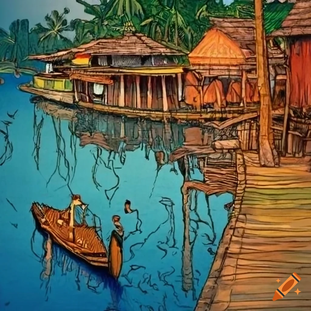 Kerala backwater art by moebius on Craiyon
