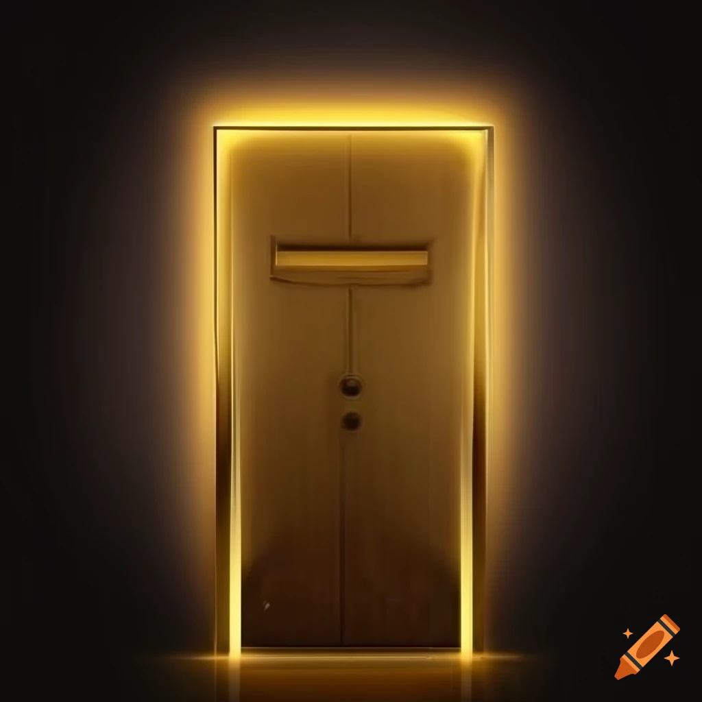 Glowing golden door on a black background on Craiyon