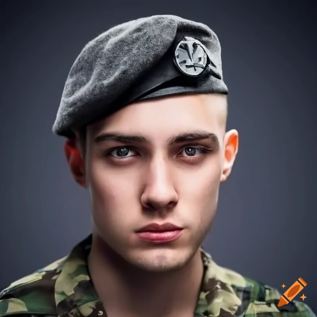 Young man in swat uniform and military beret on Craiyon