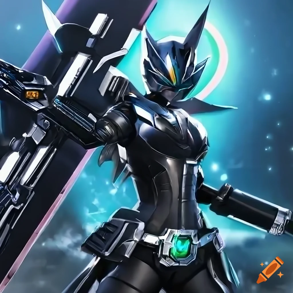 Female Kamen Rider in full armor in a fantasy style on Craiyon