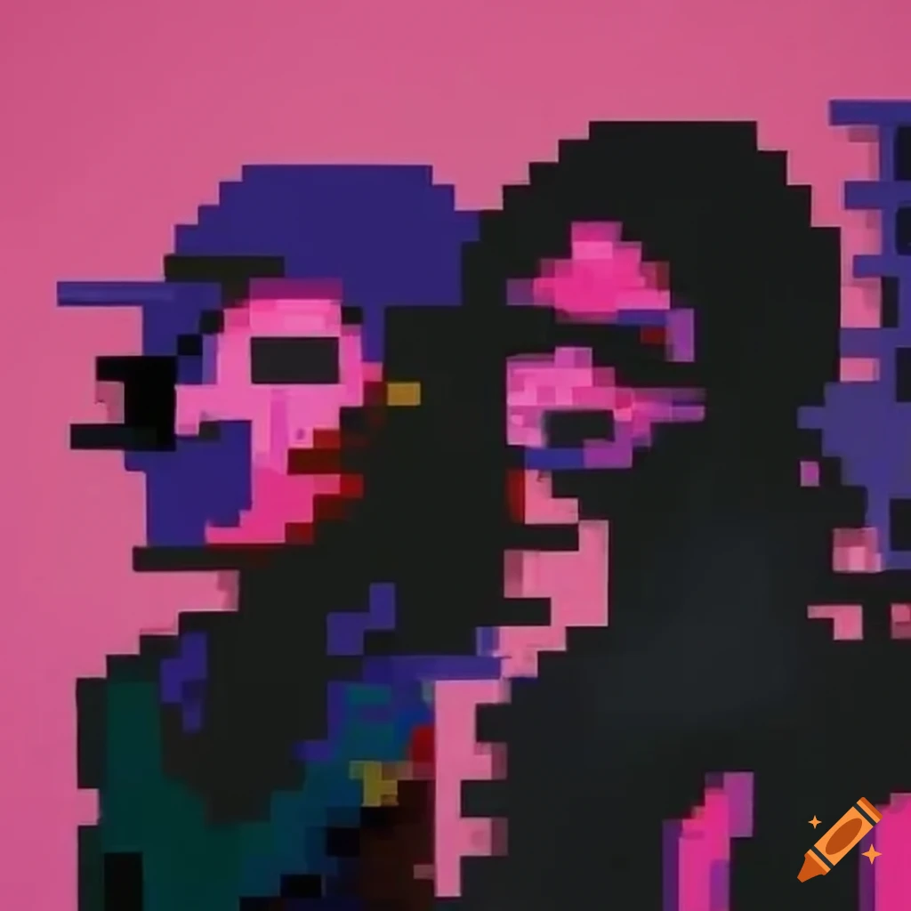8bit pixelated silhouette of three people in a punk style on Craiyon