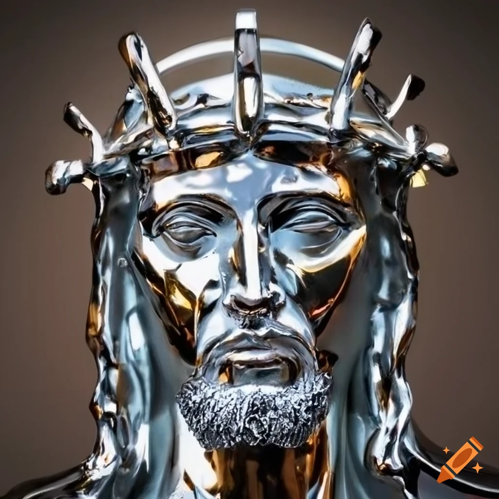 Reflective chrome head statue of jesus christ with detailed facial ...