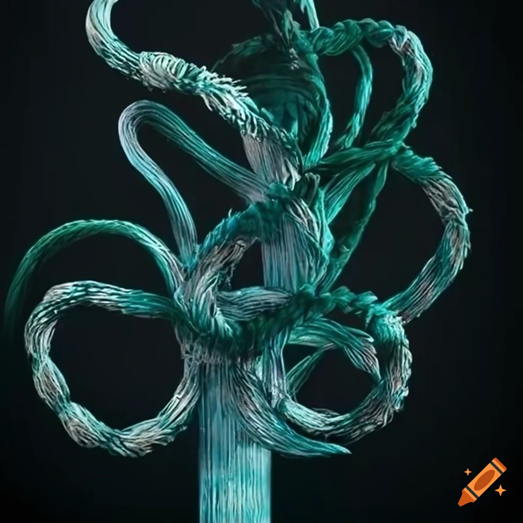 Sculpture of braided plants made of glass on Craiyon