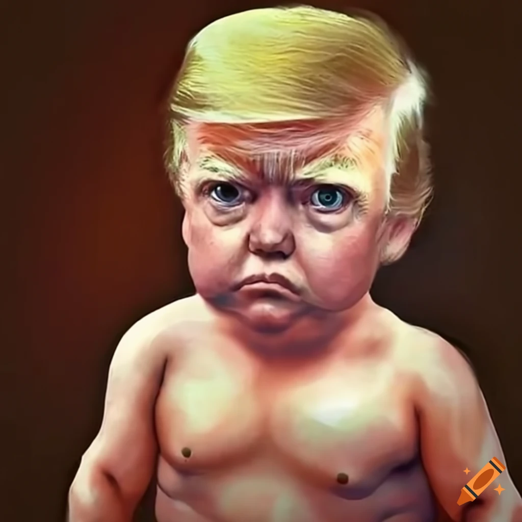 Satirical portrayal of donald trump as a baby in a diaper on Craiyon