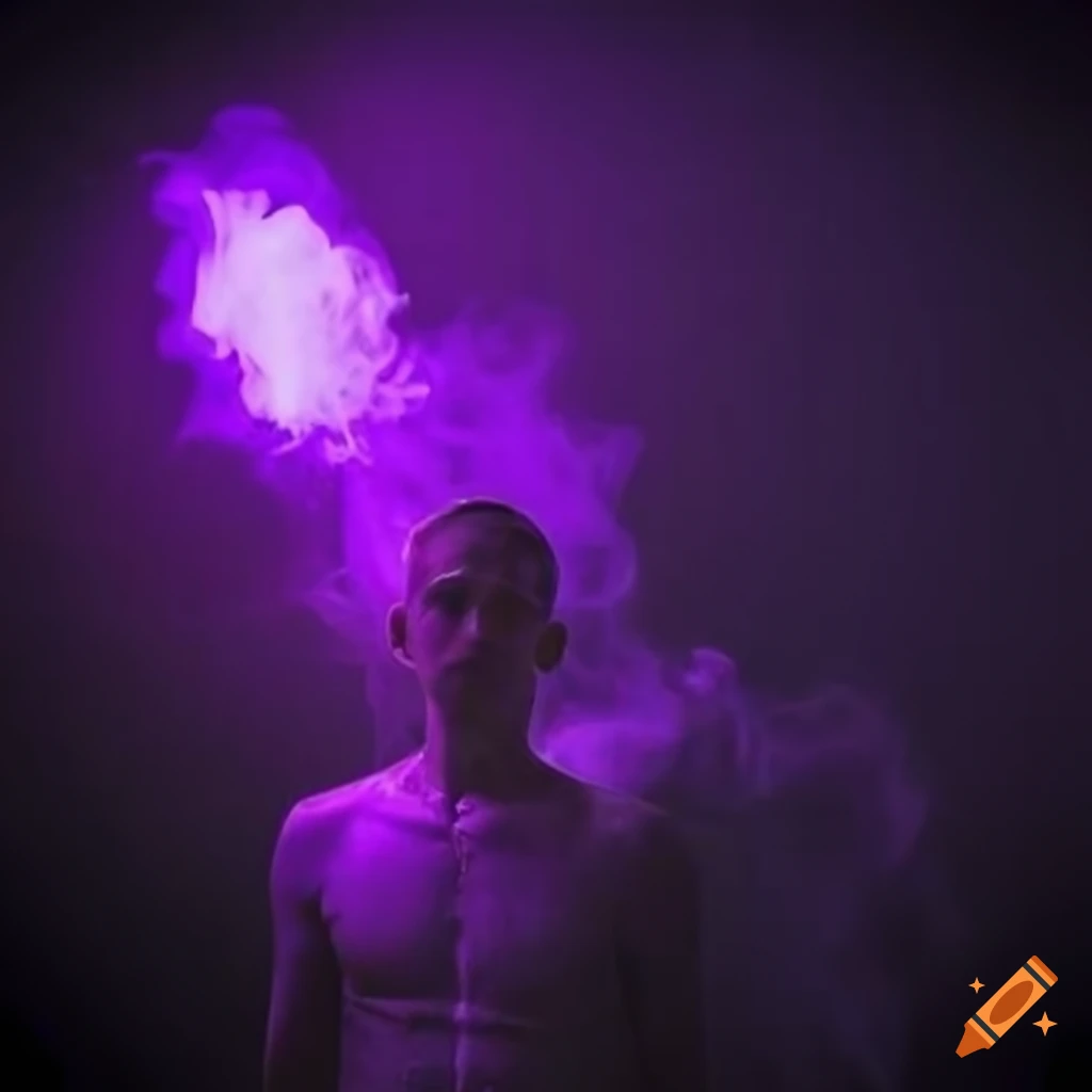 Young man vaping against a dark purple background on Craiyon