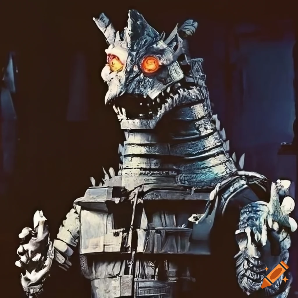 The dark crystal scene: big mechagodzilla in old war photographs on Craiyon