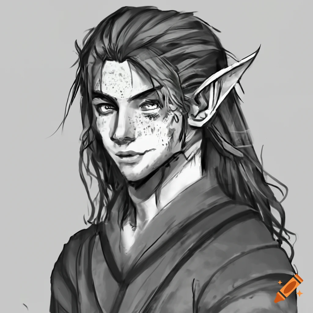 Young druid elf male with long braided hair and striking features on ...