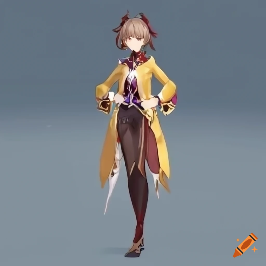 Detailed full body model of a tall genshin female with brown bun hair ...