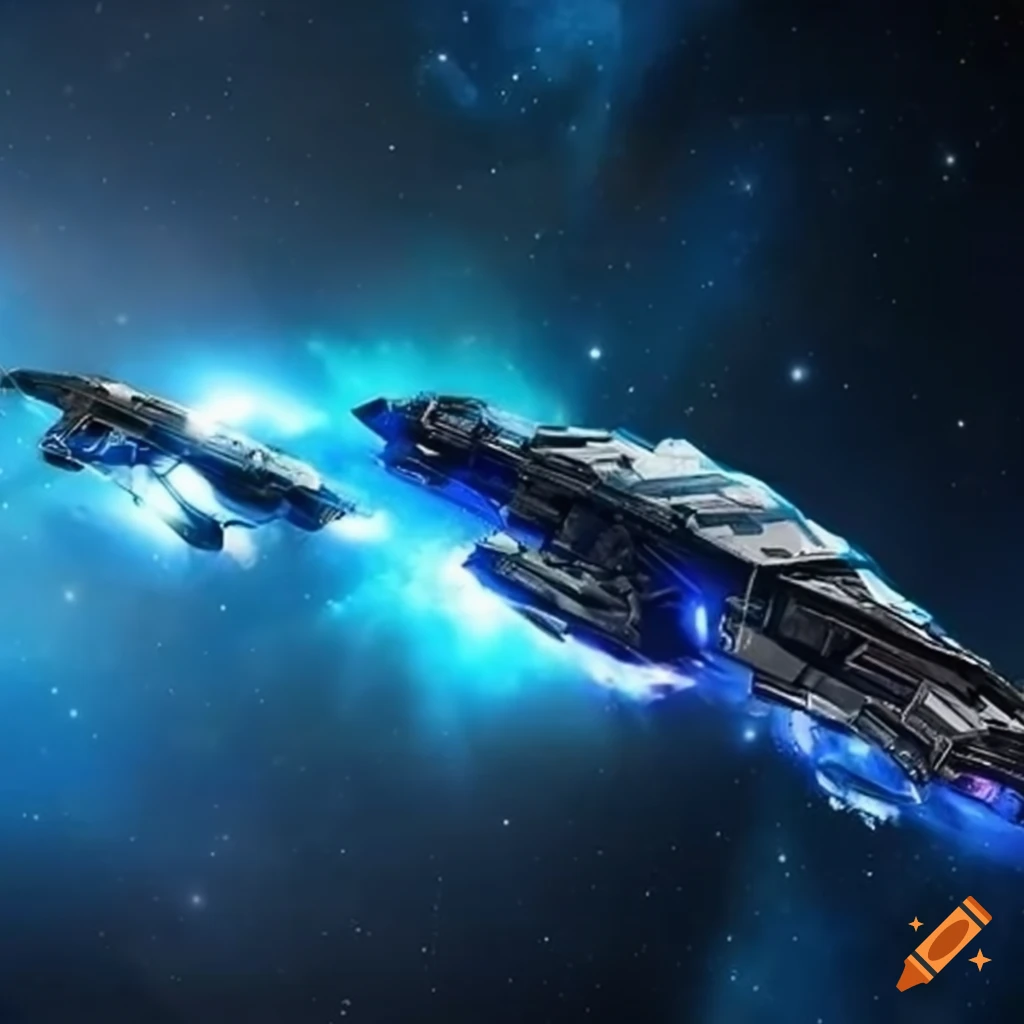 Glowing blue and silver spaceship named 'eagles' in space on Craiyon