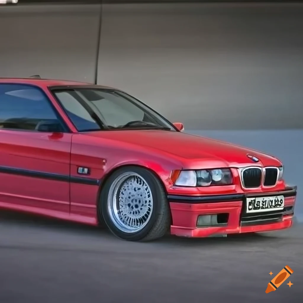Red BMW E36 with a body kit on Craiyon