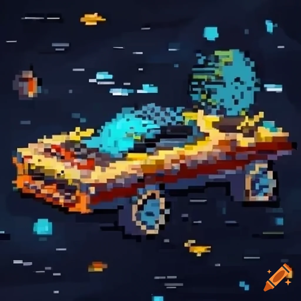 Top-down pixel art of a warrior's space car with a Mad Max vibe on Craiyon