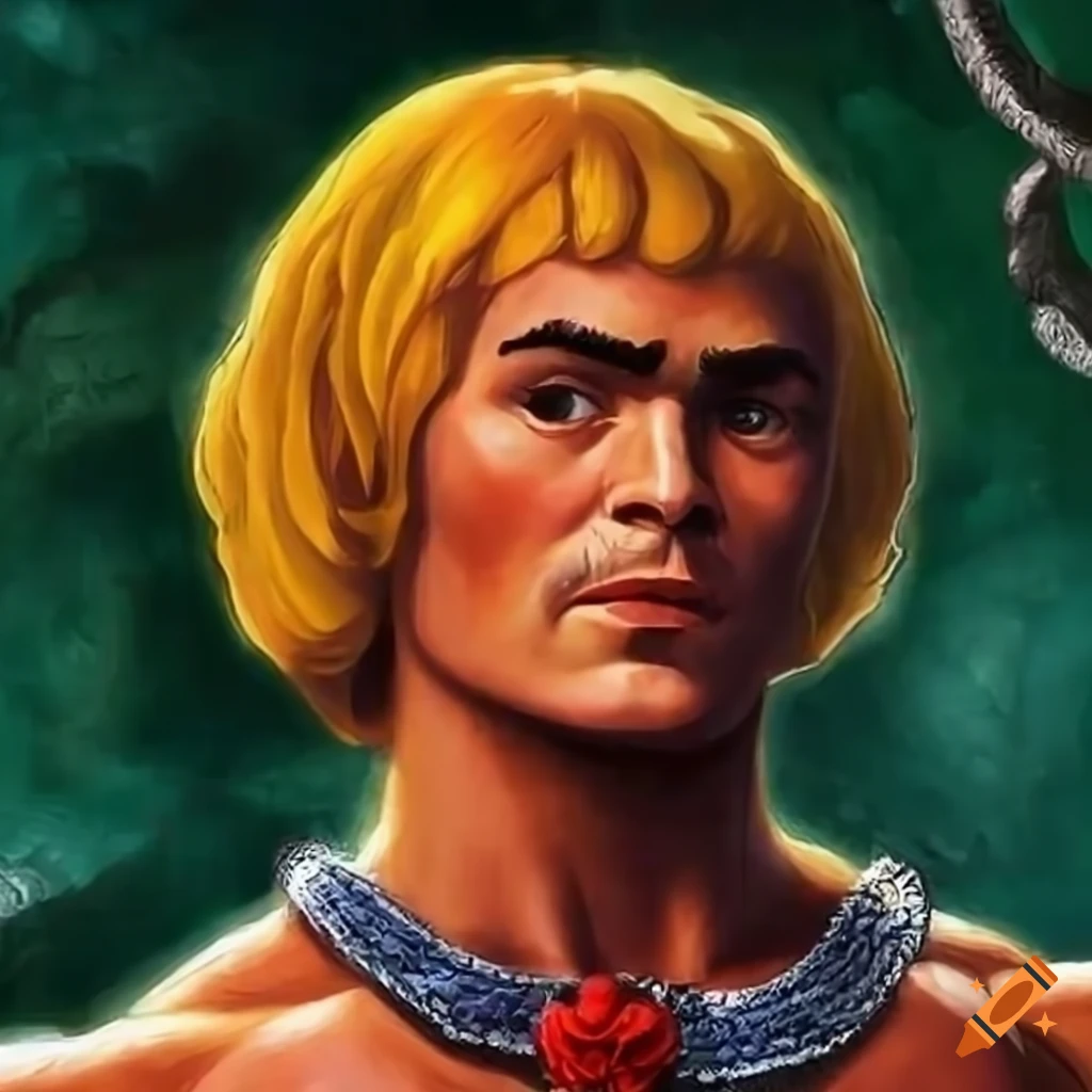 Artistic depiction of the he-man cast in frida kahlo's style on Craiyon