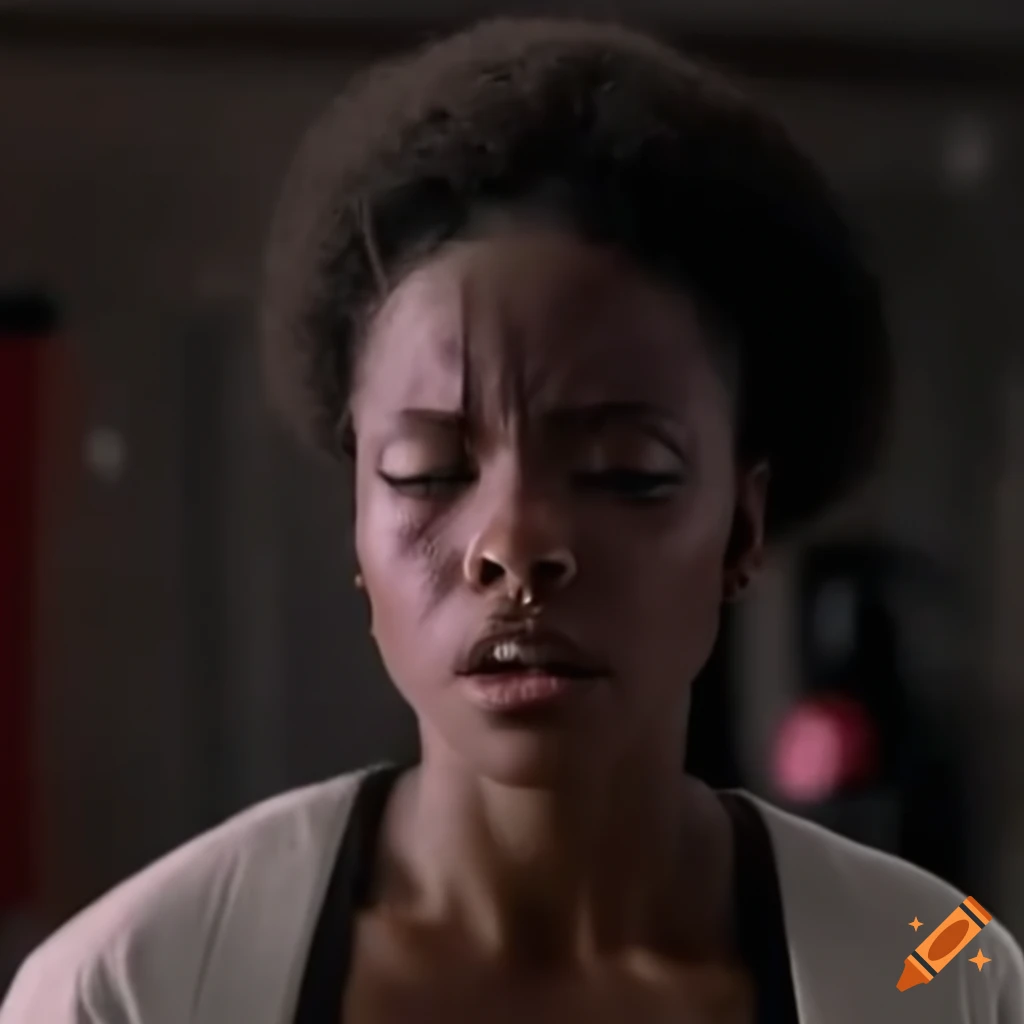 Bruised martial fighter woman with a dizzy expression on Craiyon