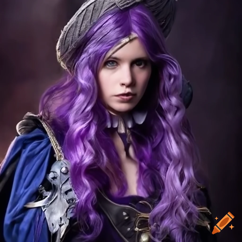 Cosplay of the musketeers with purple hair and intricate details on Craiyon