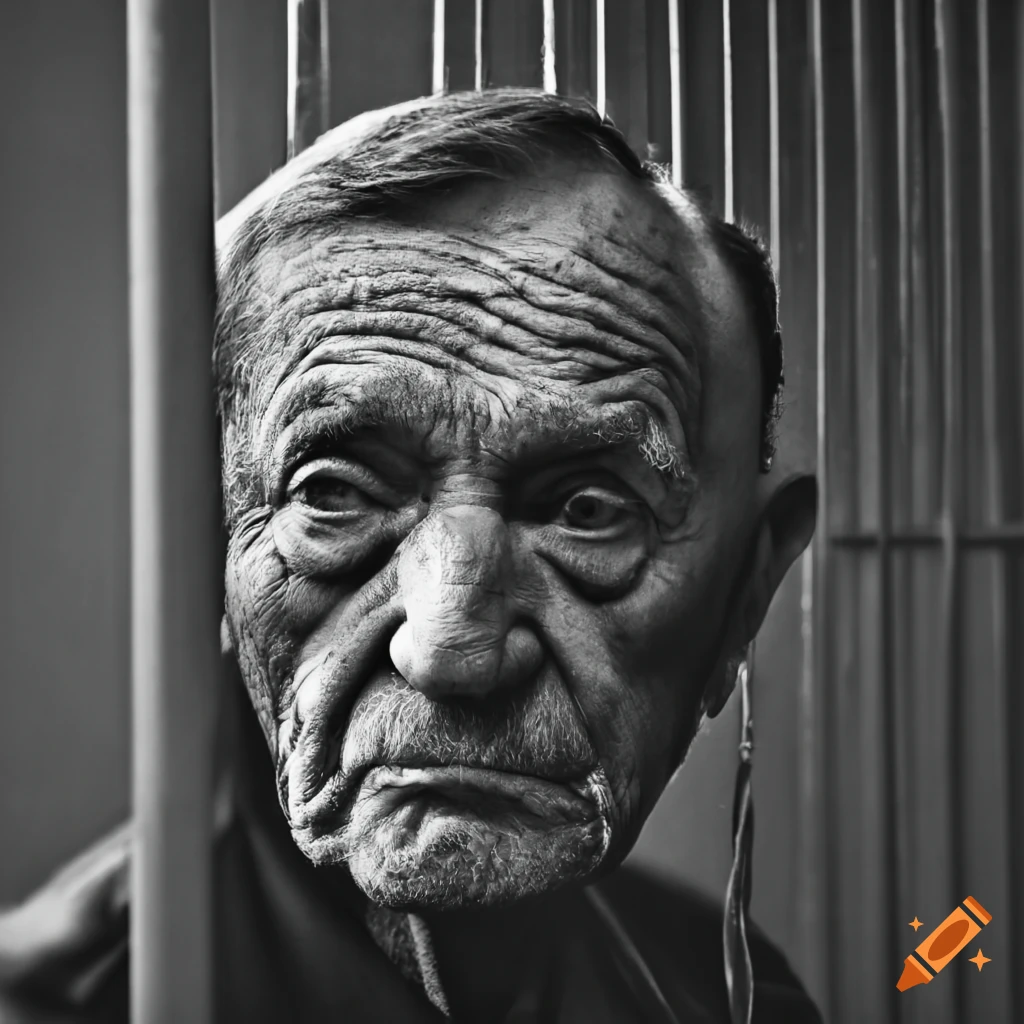 Black and white portrait of alexei anatoljewitsch nawalny behind prison bars on Craiyon