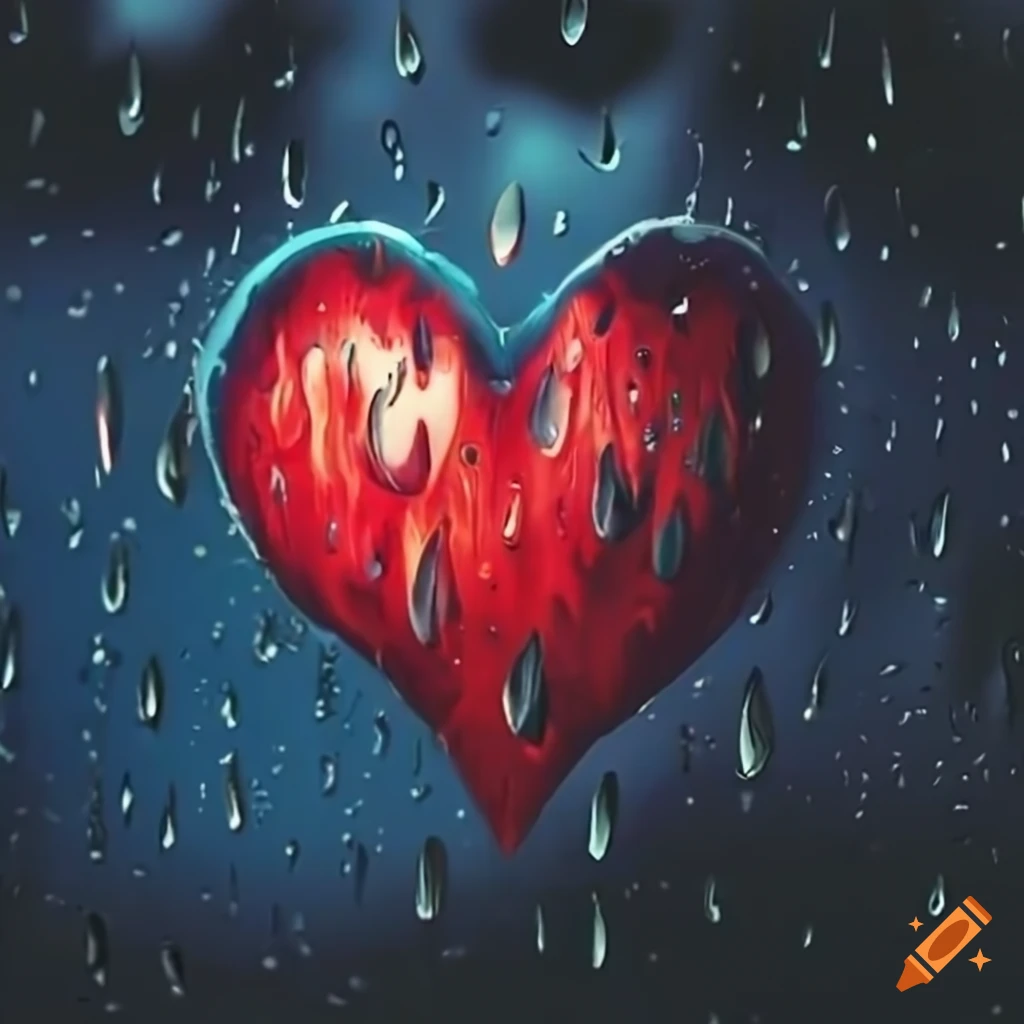 Illustration of a heart in the rain on Craiyon