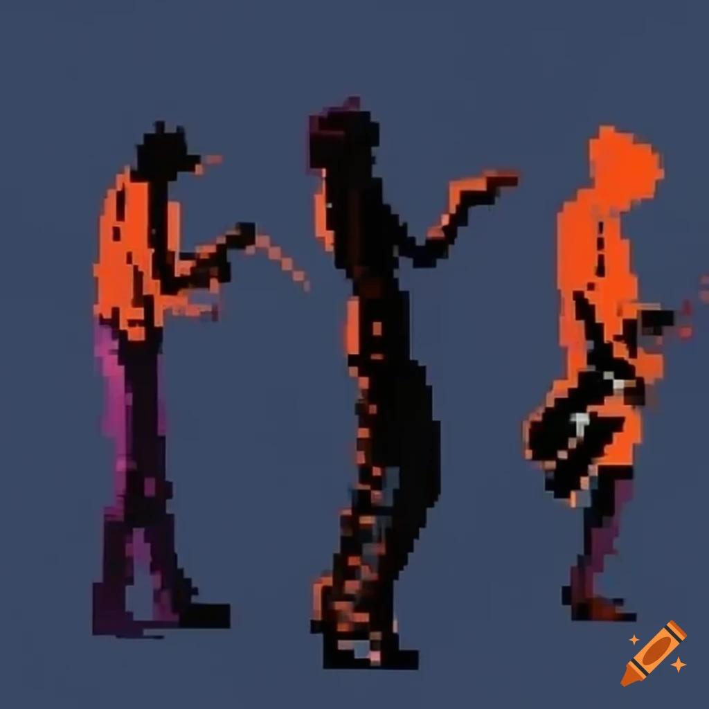 Pixelated silhouette painting of three people with punk style on Craiyon