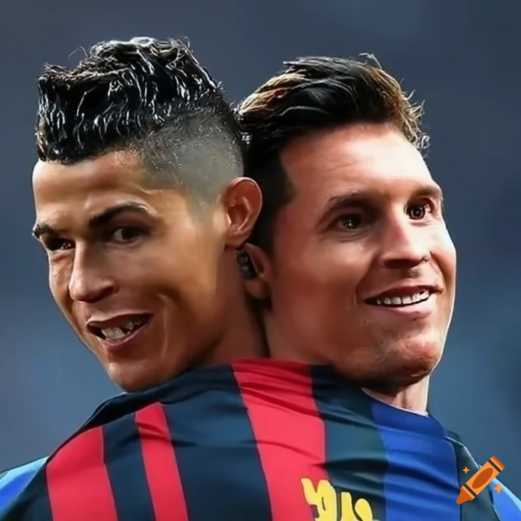 Messi and cristiano ronaldo embracing in a friendly gesture on Craiyon