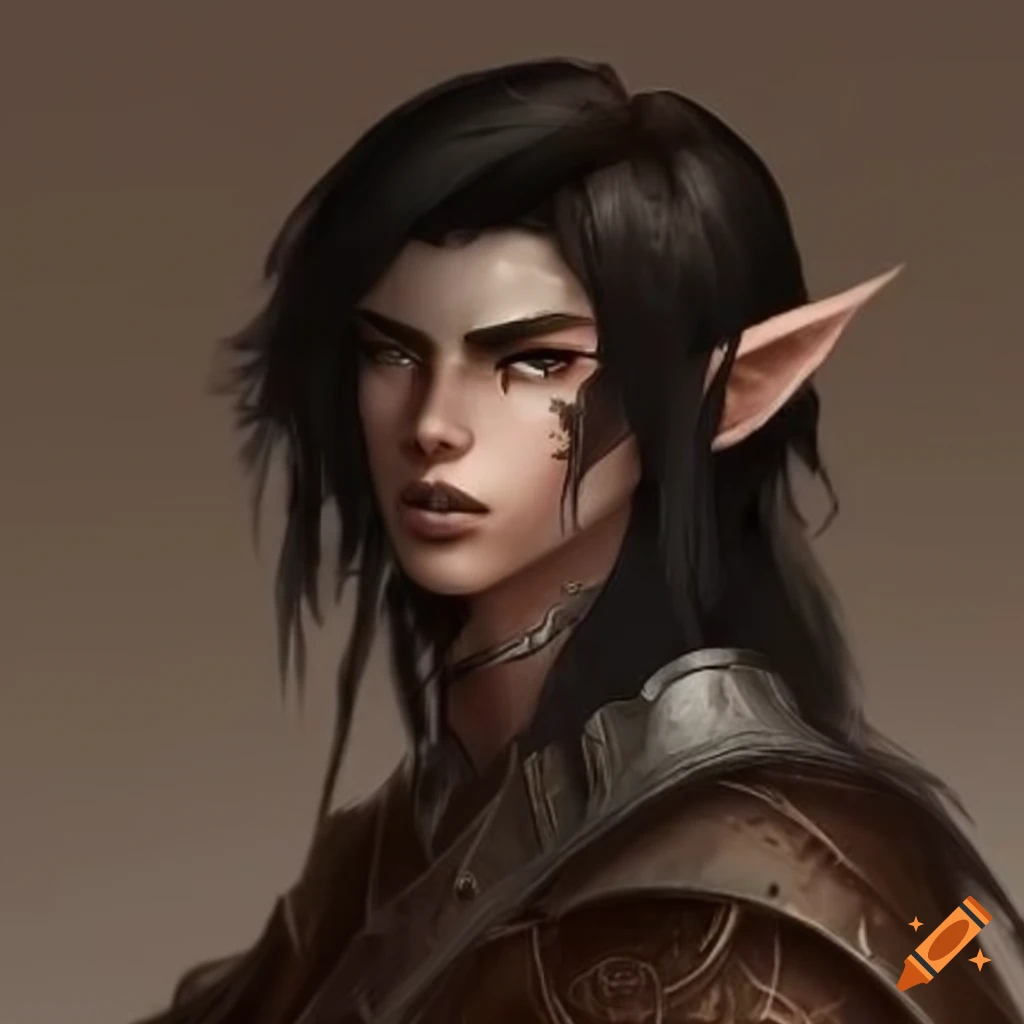 Male elf with black hair and eyes, brown skin, wearing fancy clothes on ...