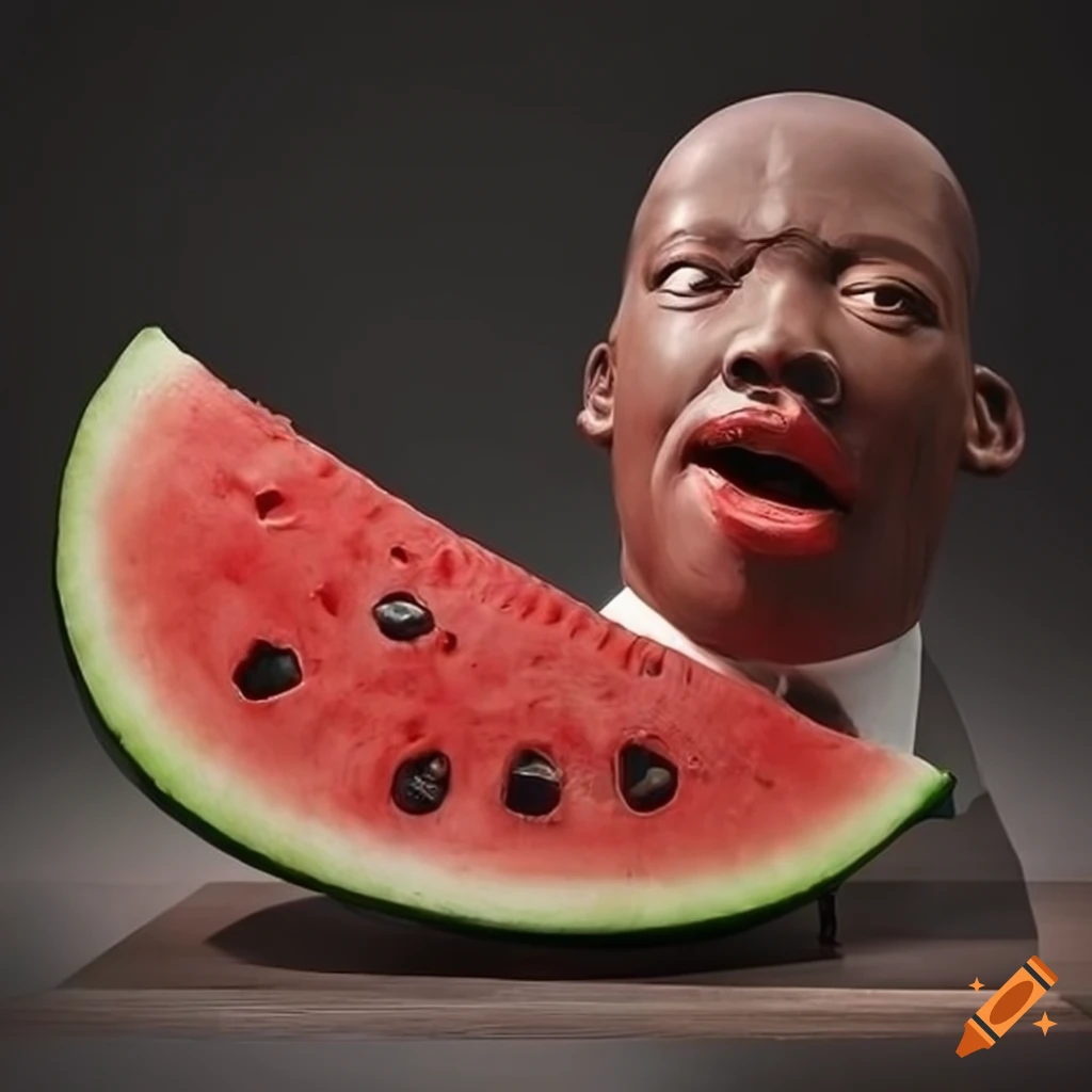 Intricate watermelon sculpture of martin luther king on Craiyon
