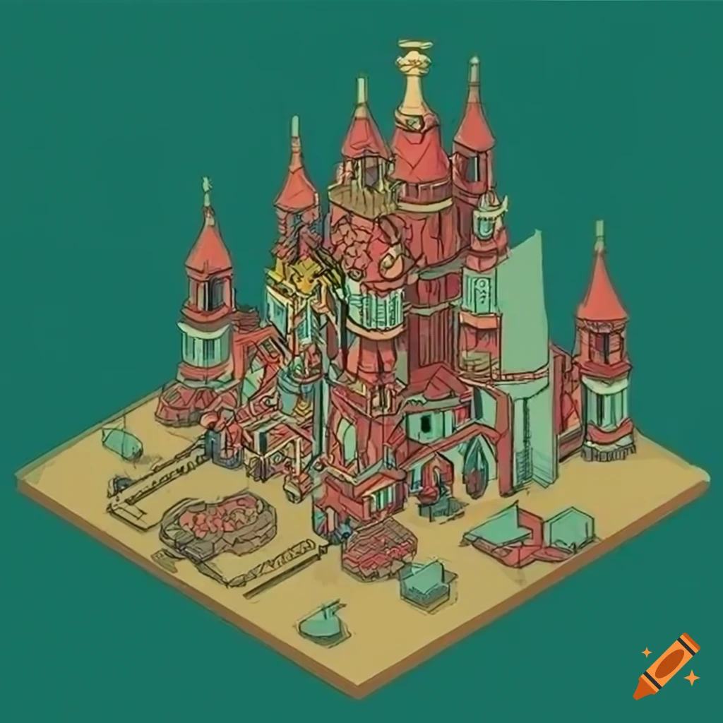 Tribal monument illustration in isometric perspective for real-time ...