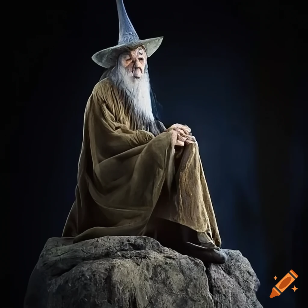 Wizard sitting on a rock on Craiyon