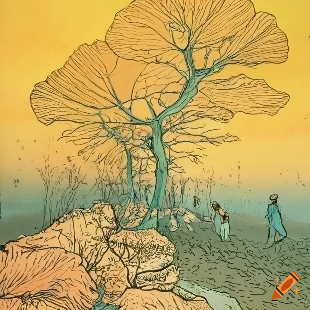 Ginkgo biloba trees forest illustration by moebius on Craiyon