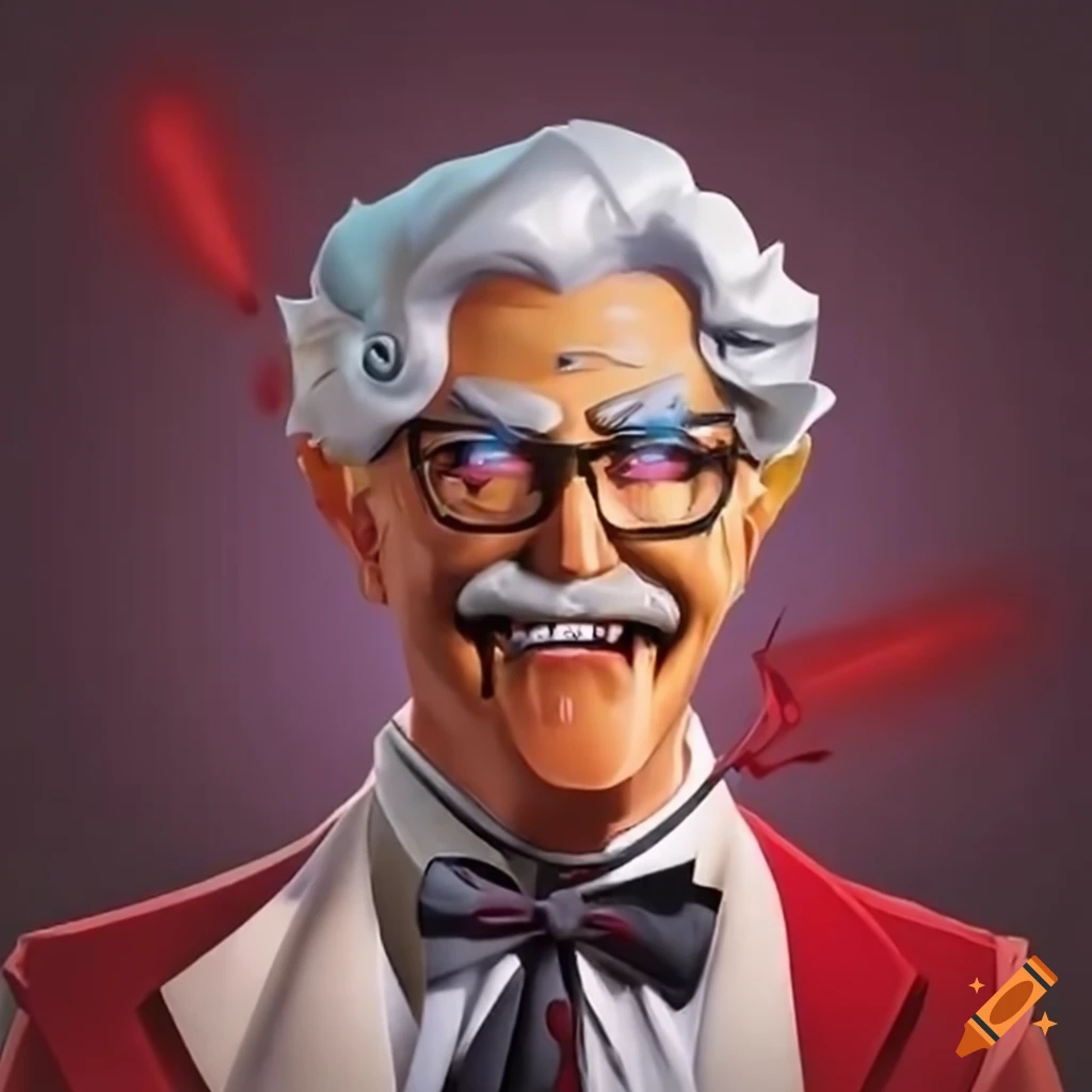 Colonel sanders holding kfc bucket with glowing eyes on Craiyon