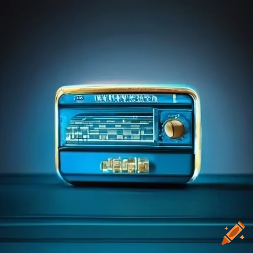 Vintage blue and metallic gold themed radio on Craiyon