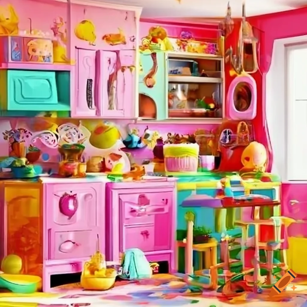 Colorful messy fairytale kitchen on Craiyon