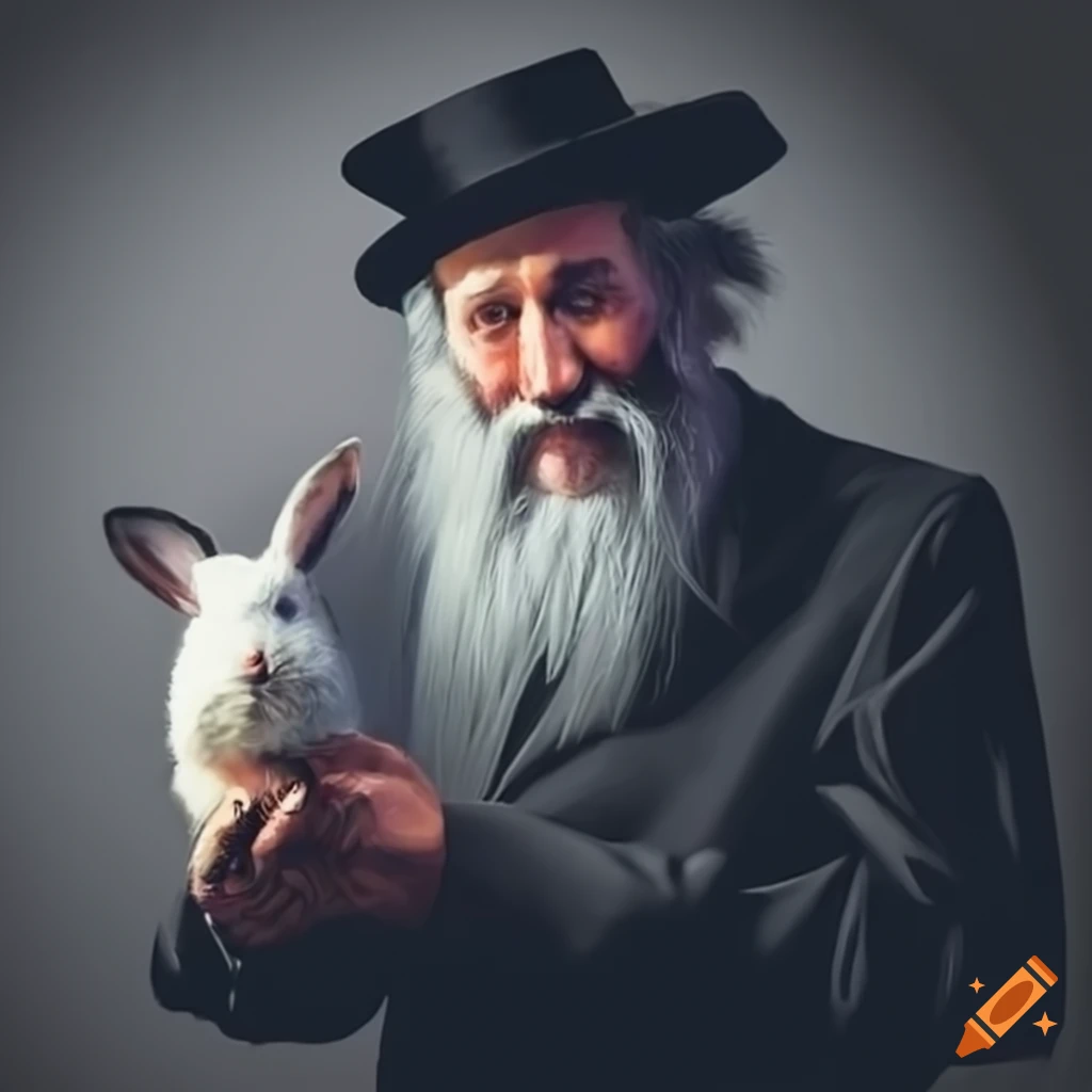 Orthodox rabbi with the face of a white rabbit on Craiyon